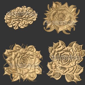 4 Carving Roses 3d Stl Models for Cnc Router Natural Geometric Models ...