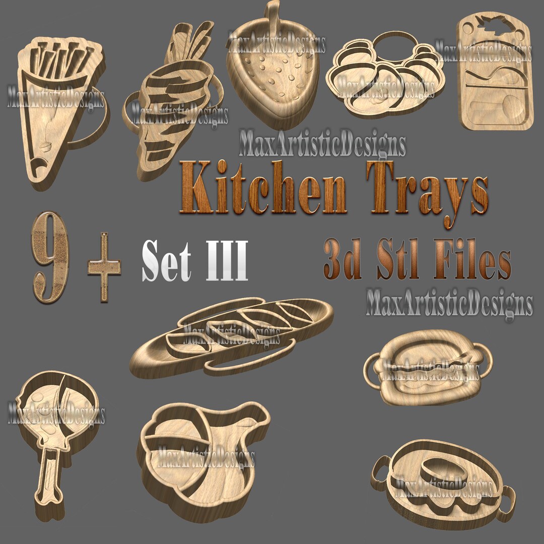 9+ Kitchen Trays Food Shaped Set III 3d Stl for CNC Router - Download ...