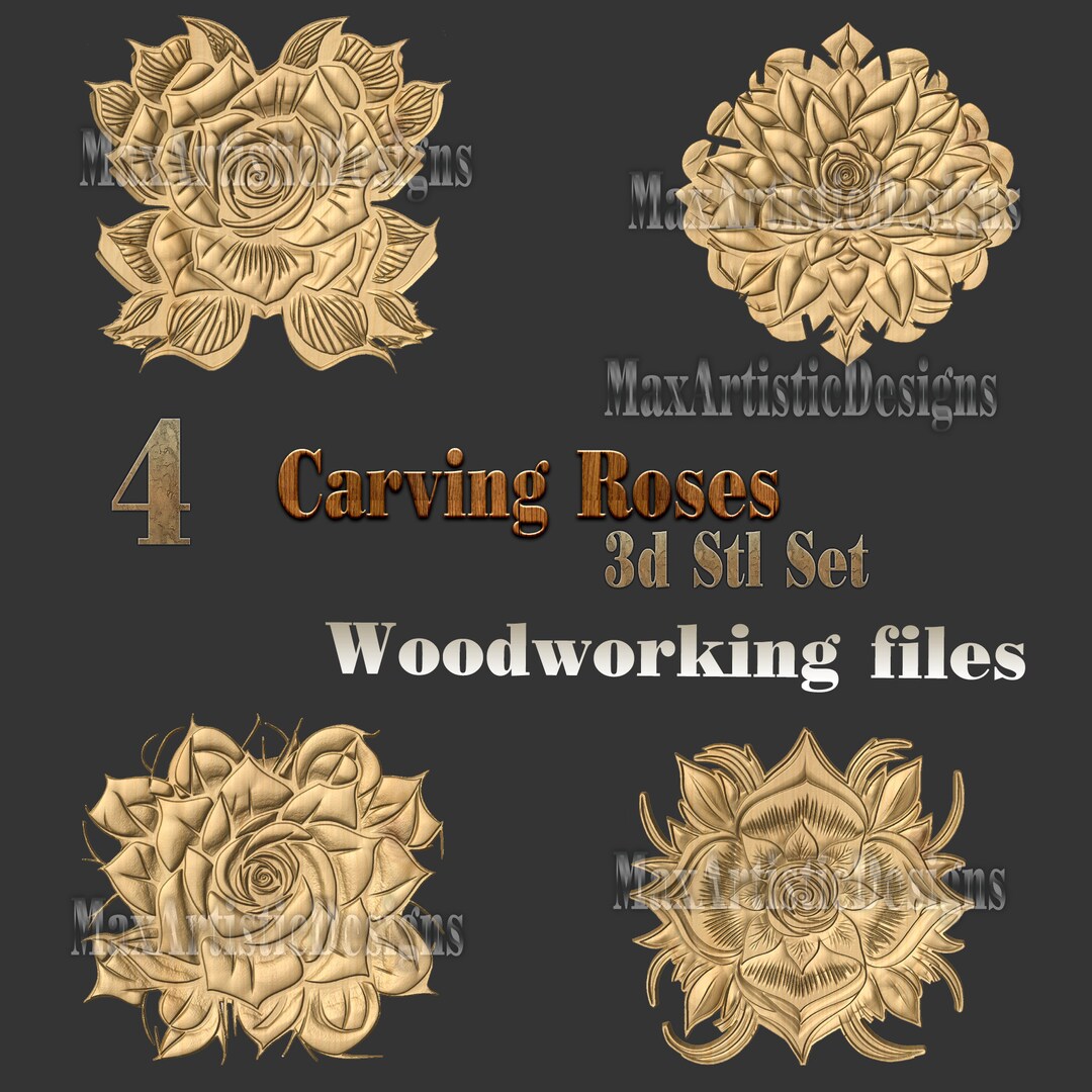 4 Carving Roses 3d Stl Models for Cnc Router Natural Geometric Models ...