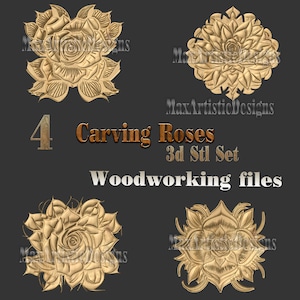 4 Carving Roses 3d Stl Models for Cnc Router Natural Geometric Models ...