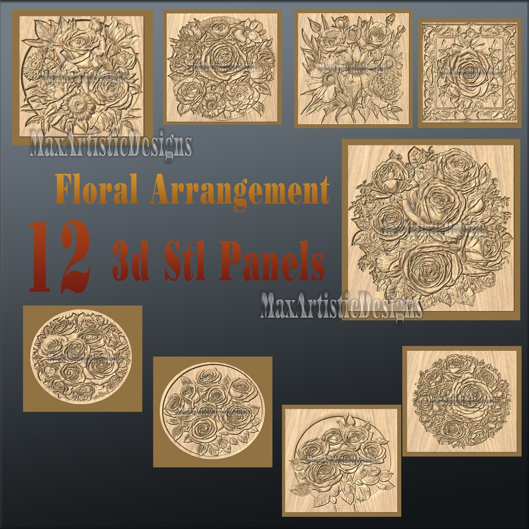 12 3d Stl Floral Bouquet Panels Floral Arrangements Designs for Cnc ...