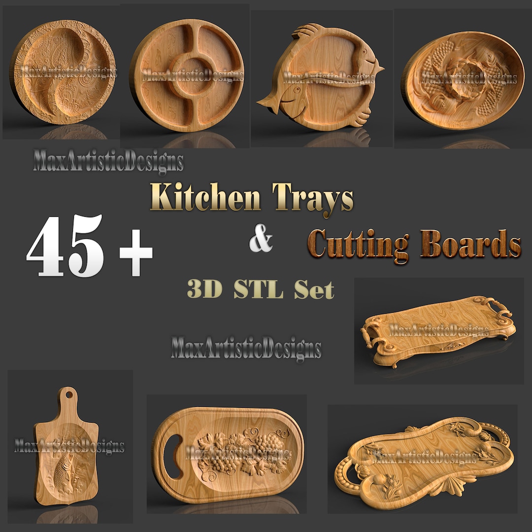 45+ Kitchen Tray & Cutting Board 3D STL Designs for CNC Router 3d ...