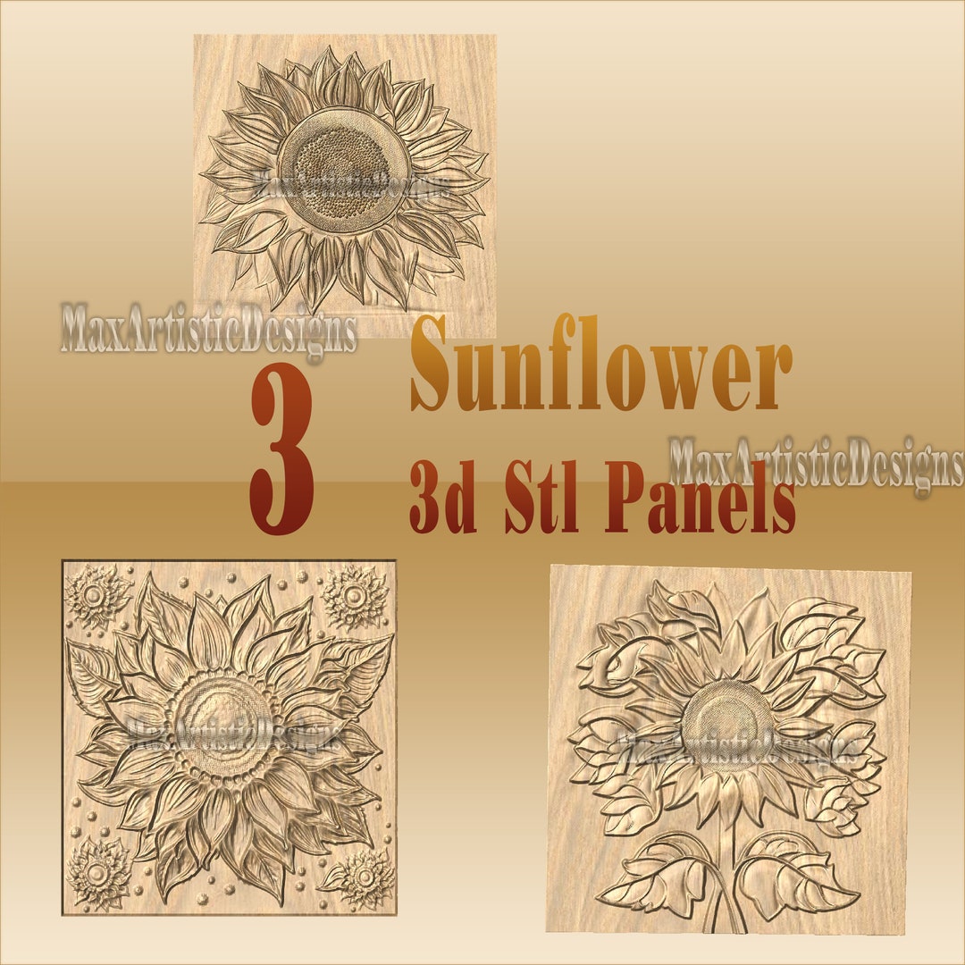 3 Sunflowers 3d Stl Panels for Cnc Router 3d Printer Bas Relief Files ...