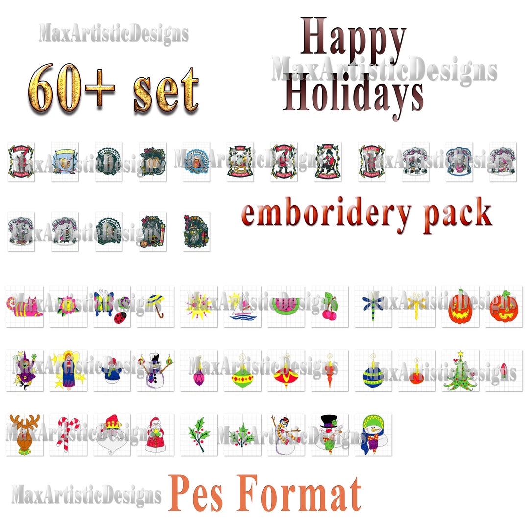 60+ Christmas Halloween Machine Embroidery Designs - Pes Format Digital ...