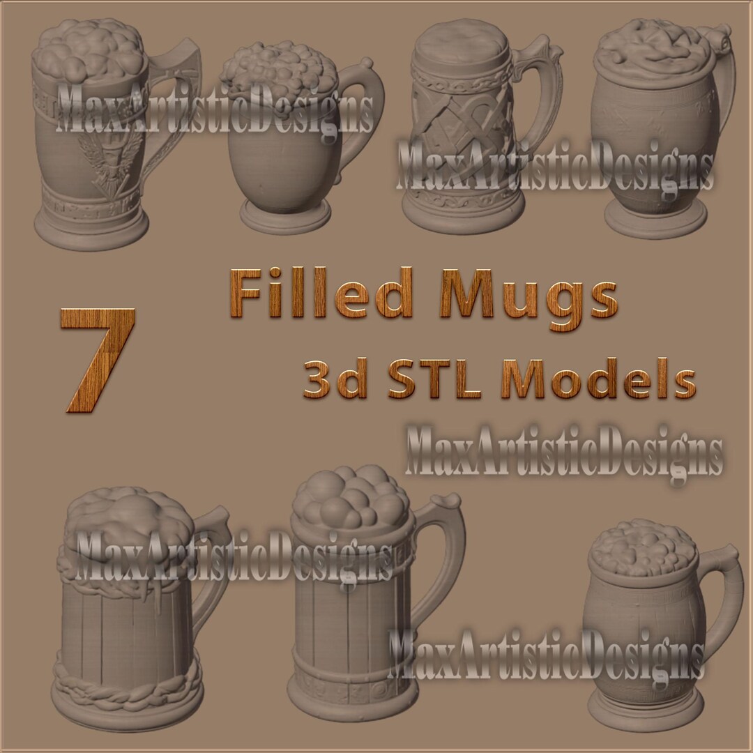 7 Mugs With Foam 3d Stl Decor Files for 3d Printer Machines - Digital ...