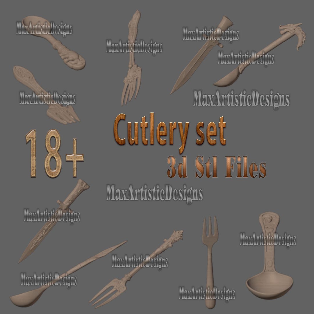 18 Cutlery 3d Stl Pieces Spoons Forks Knives for 3d Printer Machines ...