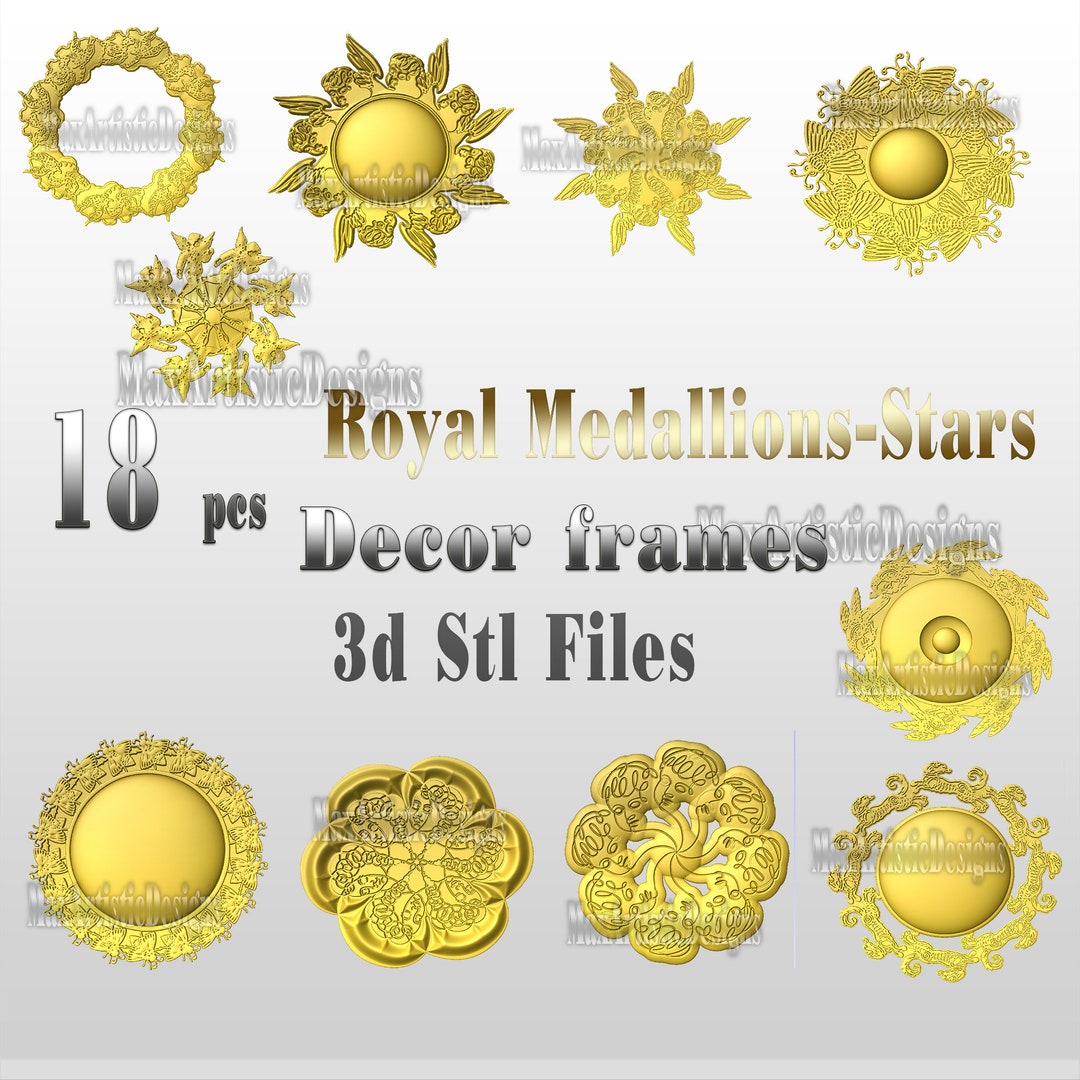 17+ 3d Stl Royal Medallions Stars Set for Furniture Home Decor Cnc ...