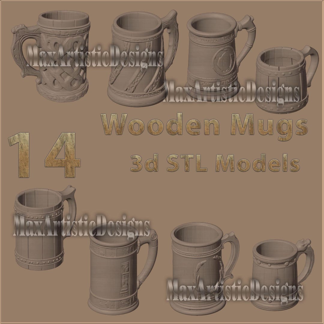 14 Wooden Mugs 3d Stl Files Ancient Style Real Mug Files for 3d Printer ...