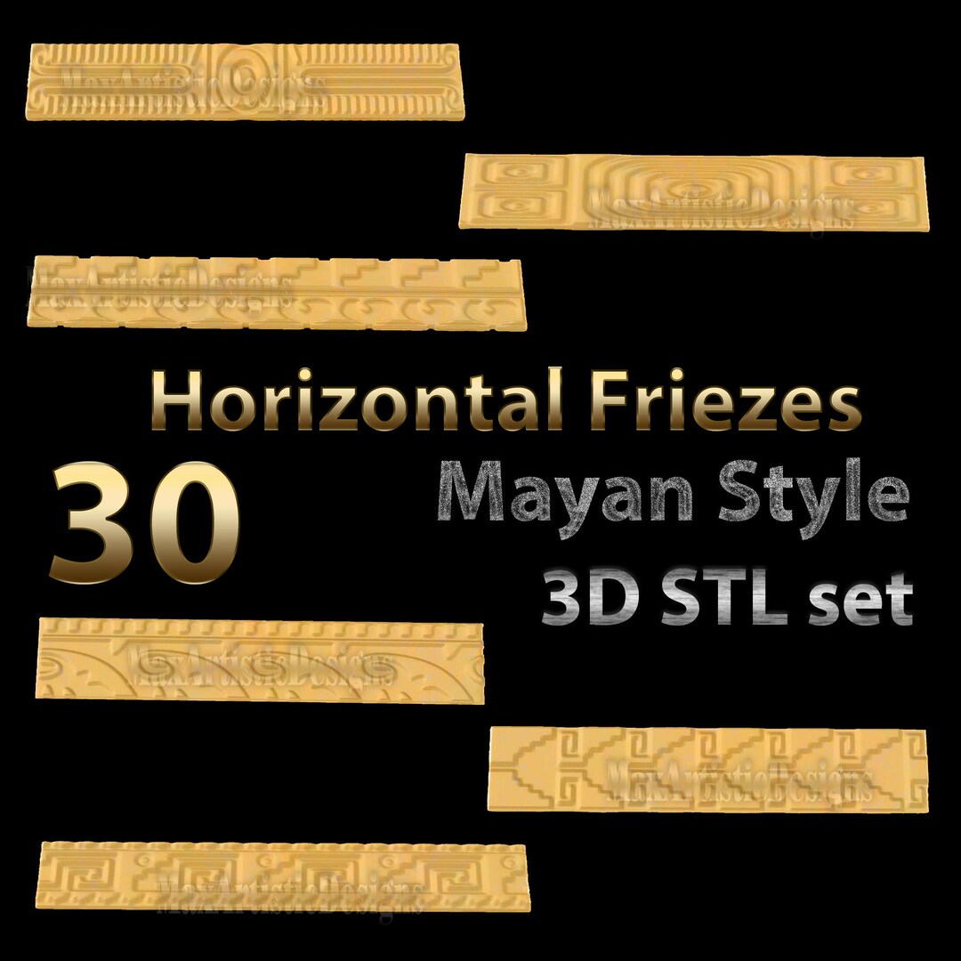 30 Mayan Horizontal Frieze 3D STL Set - Relief Models for CNC Router 3D ...