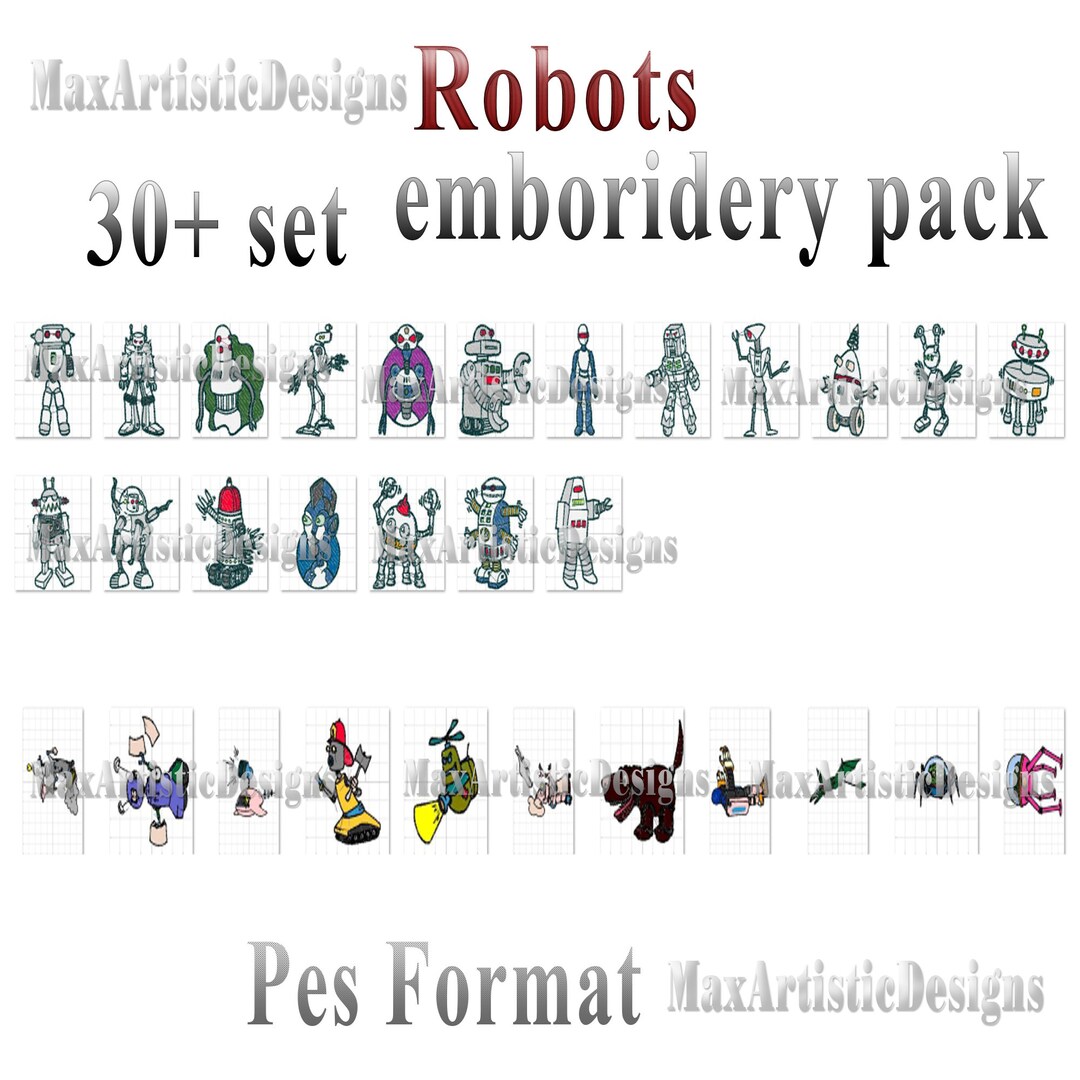 30 Robots Machine Embroidery Designs Patterns Pes Format Digital ...