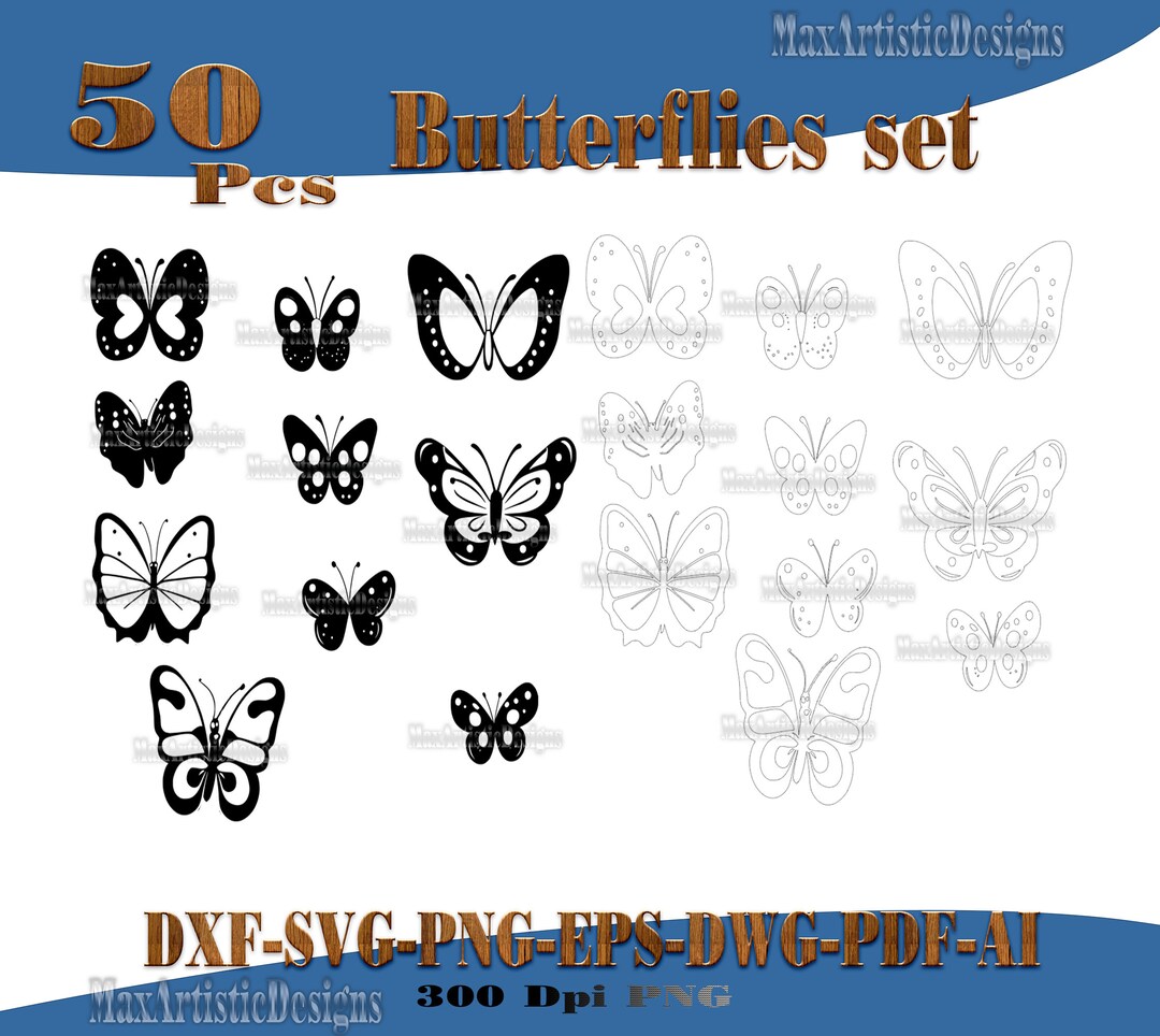 49+ Butterflies Laser Cut Files Pack Svg Dxf Png Butterfly Silhouette ...