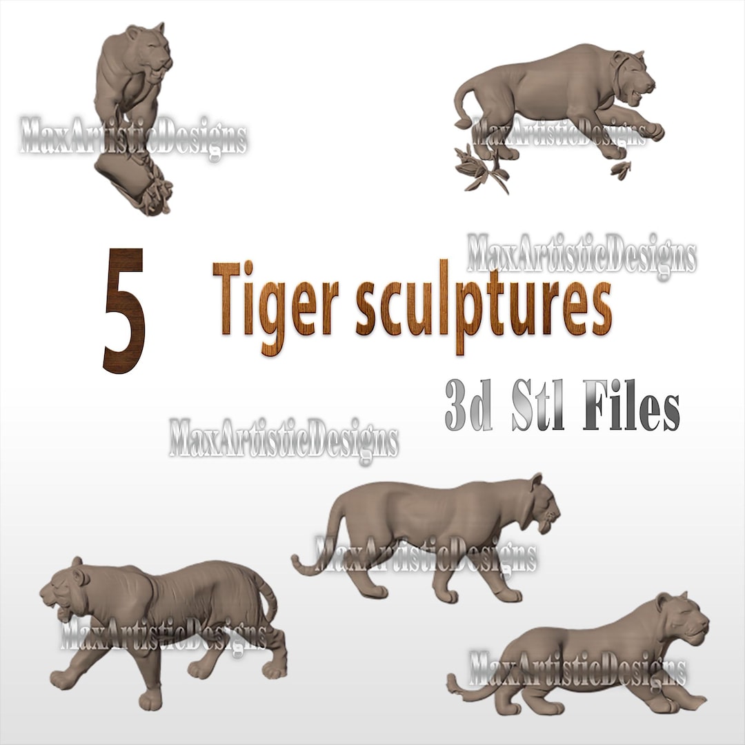 5 Tiger Statues Set 3d Models in Stl File Format for 3d Printer ...