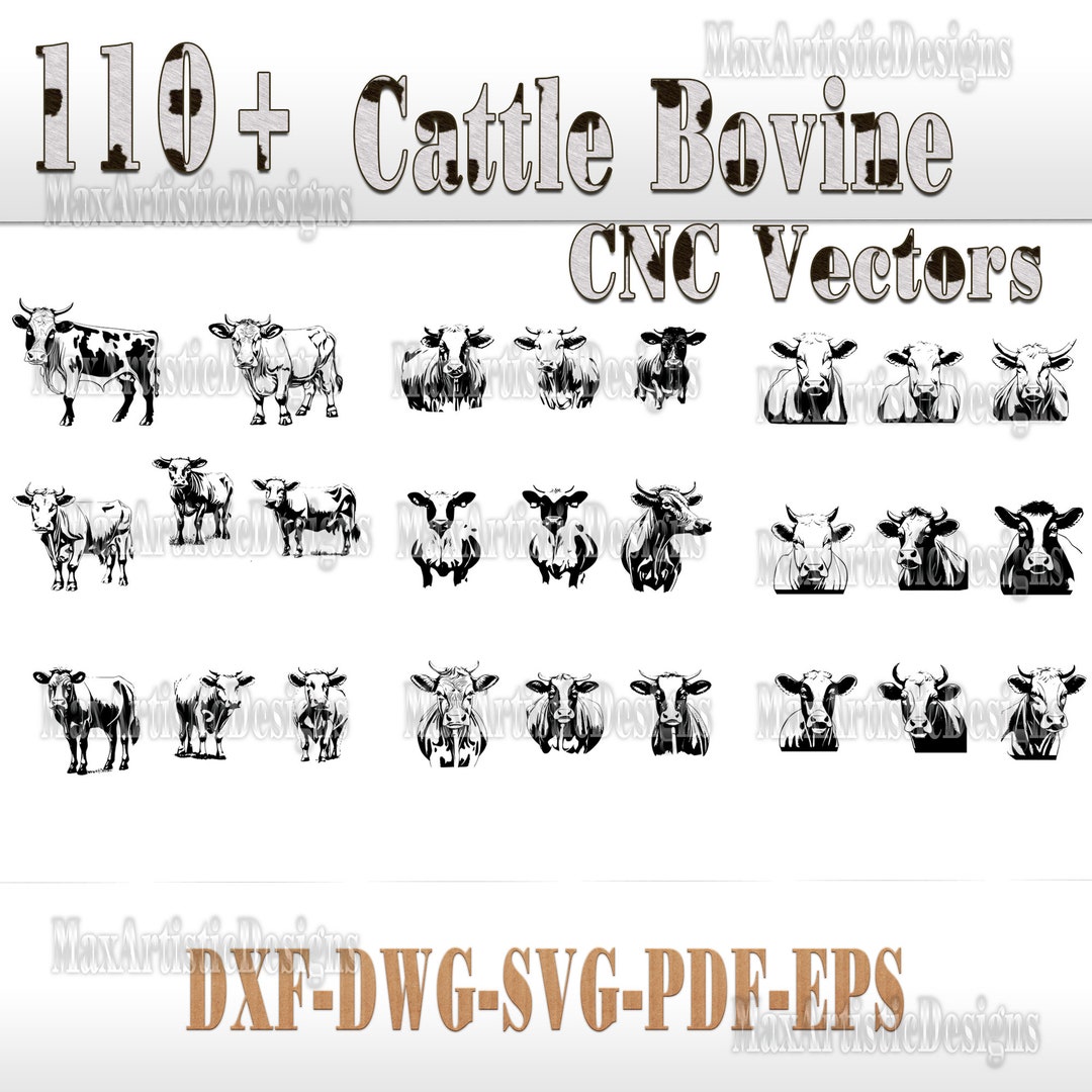 110+ Cattle Bovine Cowscnc Vectors Farm Animals Pack Svg Dxf Eps Cows ...