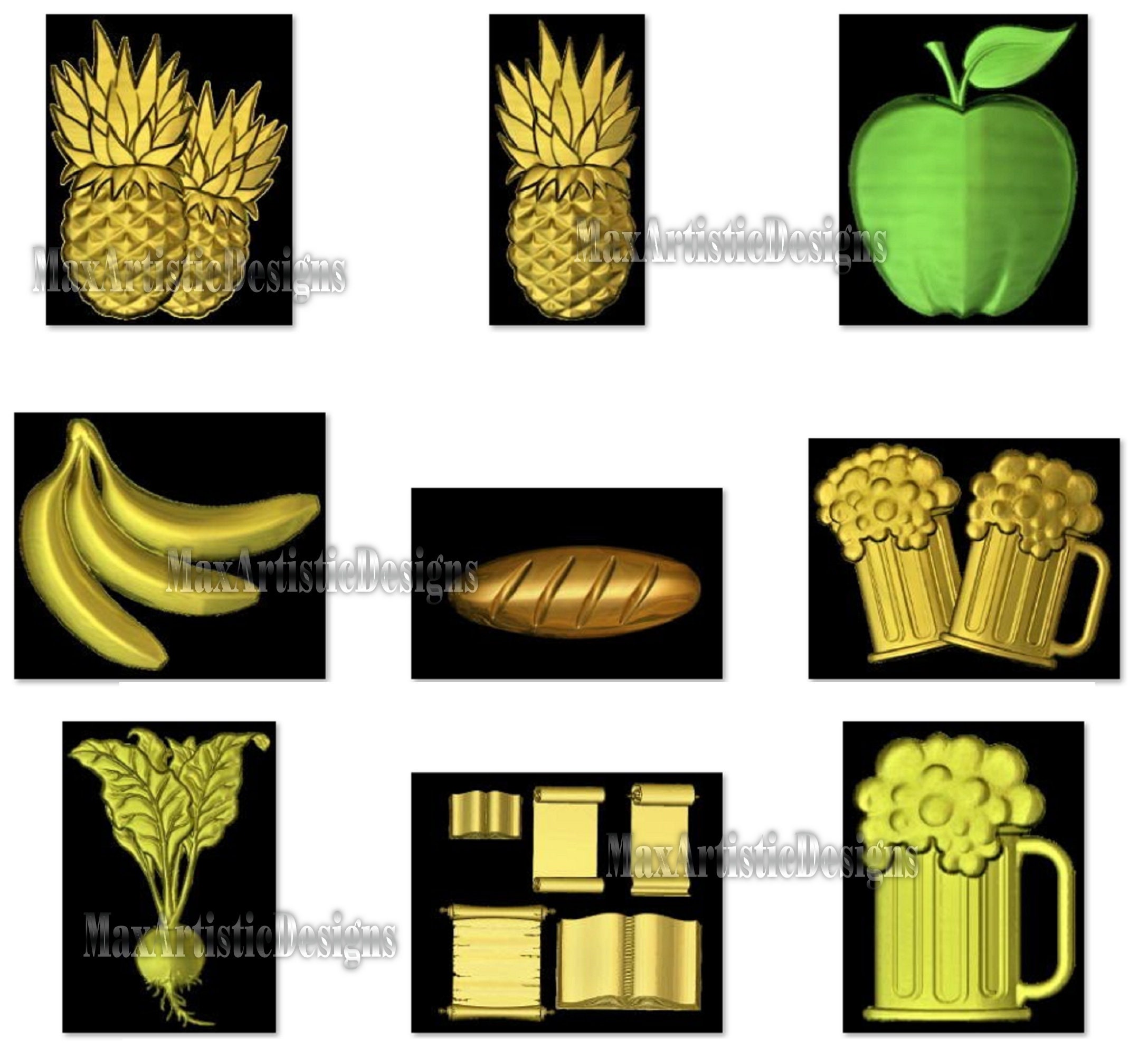 50+ Food Vegetables Fruits 3d Stl Bas Relief Bundle for Cnc Routers ...