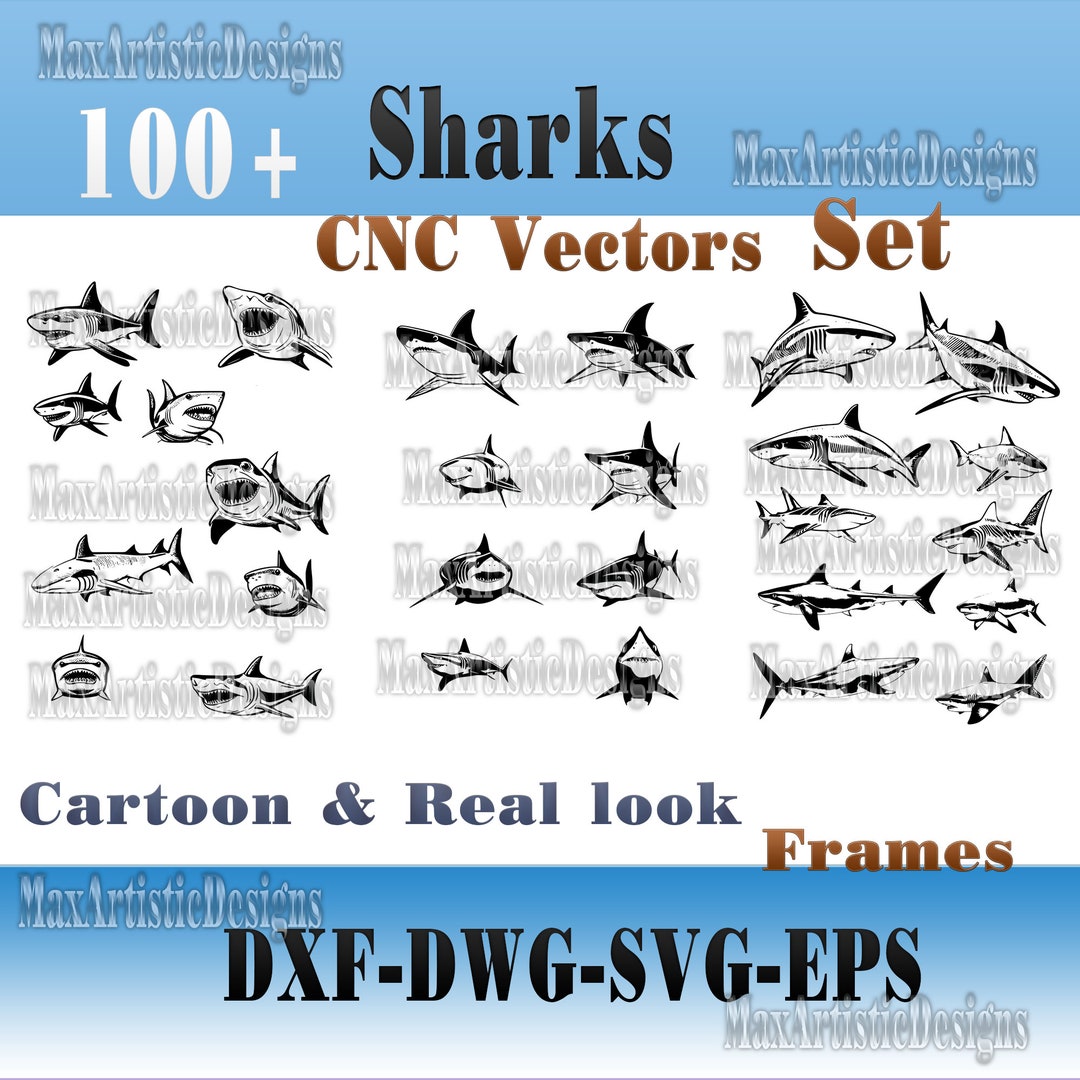 100+ Sharks Cnc Cut Files, Template Crafts Dxf SVG EPS Cartoon Shark ...