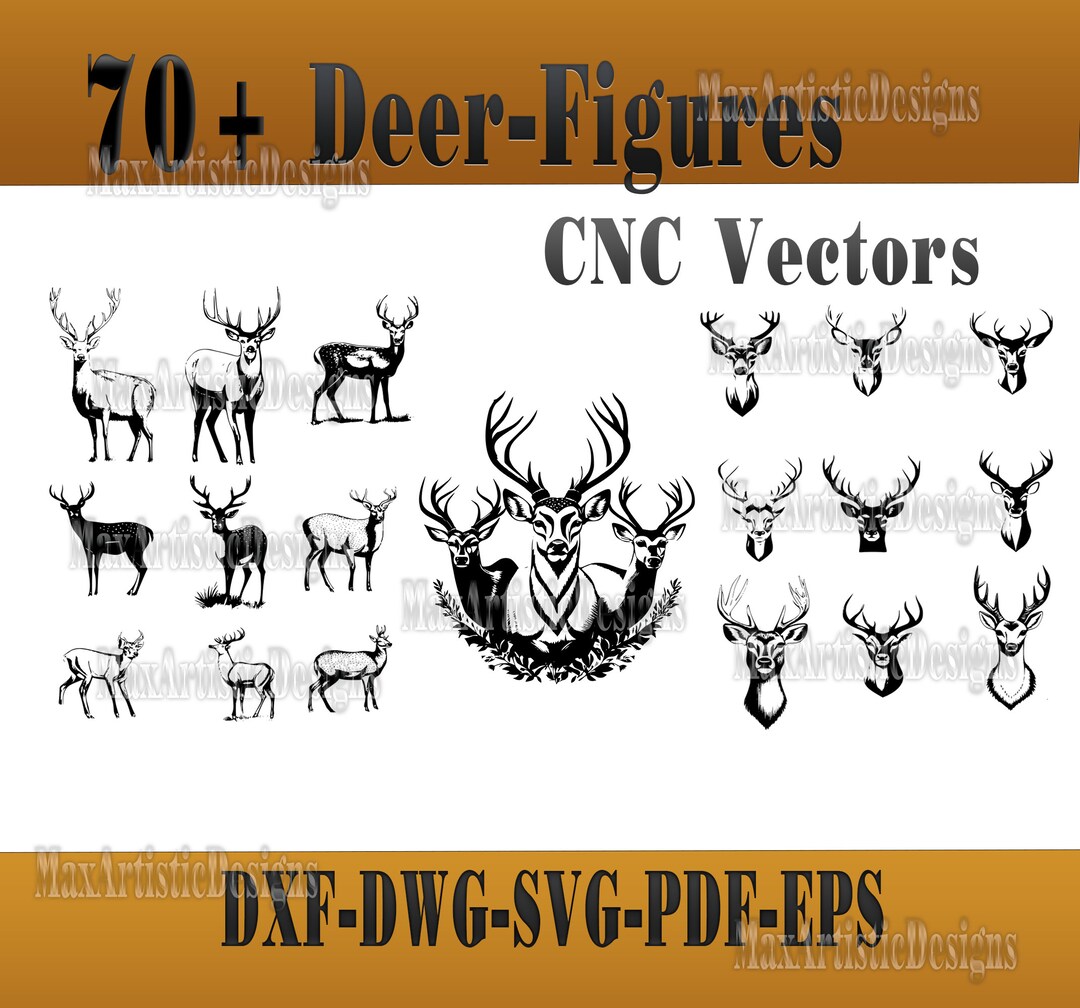 70+ Deer Figures and Heads Cnc Vectors Set Svg Dxf Eps Wild Deer Files ...