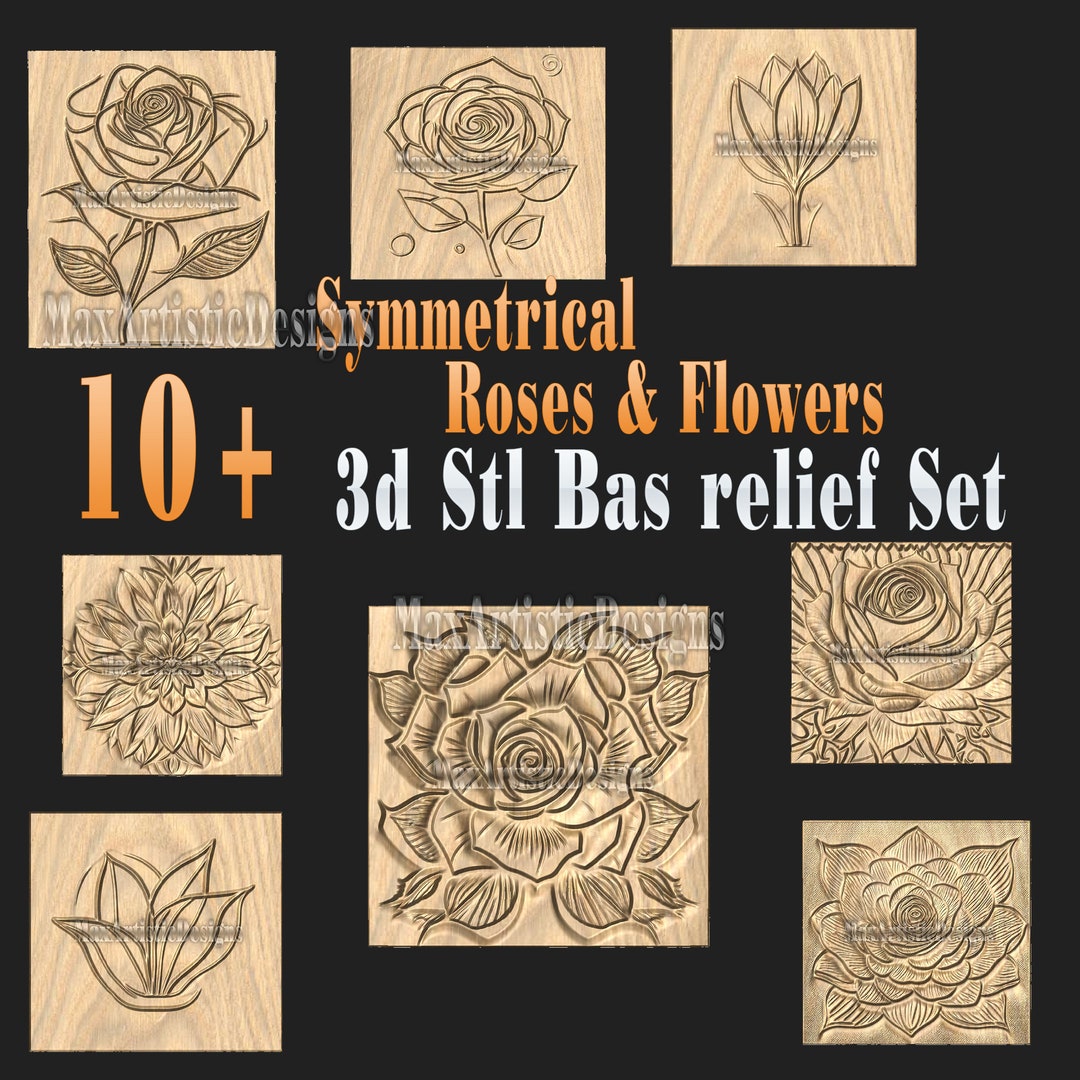 12 Symmetrical Roses and Flowers 3d Stl Panels for Cnc Router Bas ...
