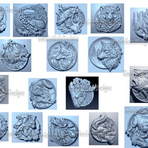 42 3d stl animals round plates 42 pcs 3d stl format relief | Etsy