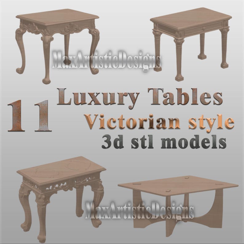 11 Victorian Table 3D STL Set - Miniature Furniture for 3D Printers ...