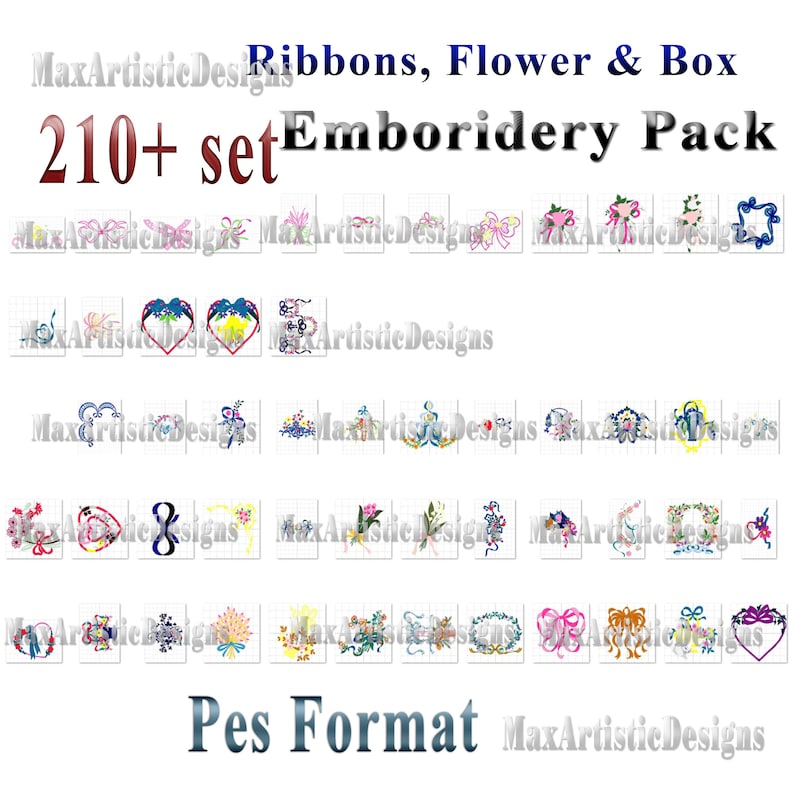 210+ Ribbons Flowers Boxes Embroidery Files Kit in Pes Format ...