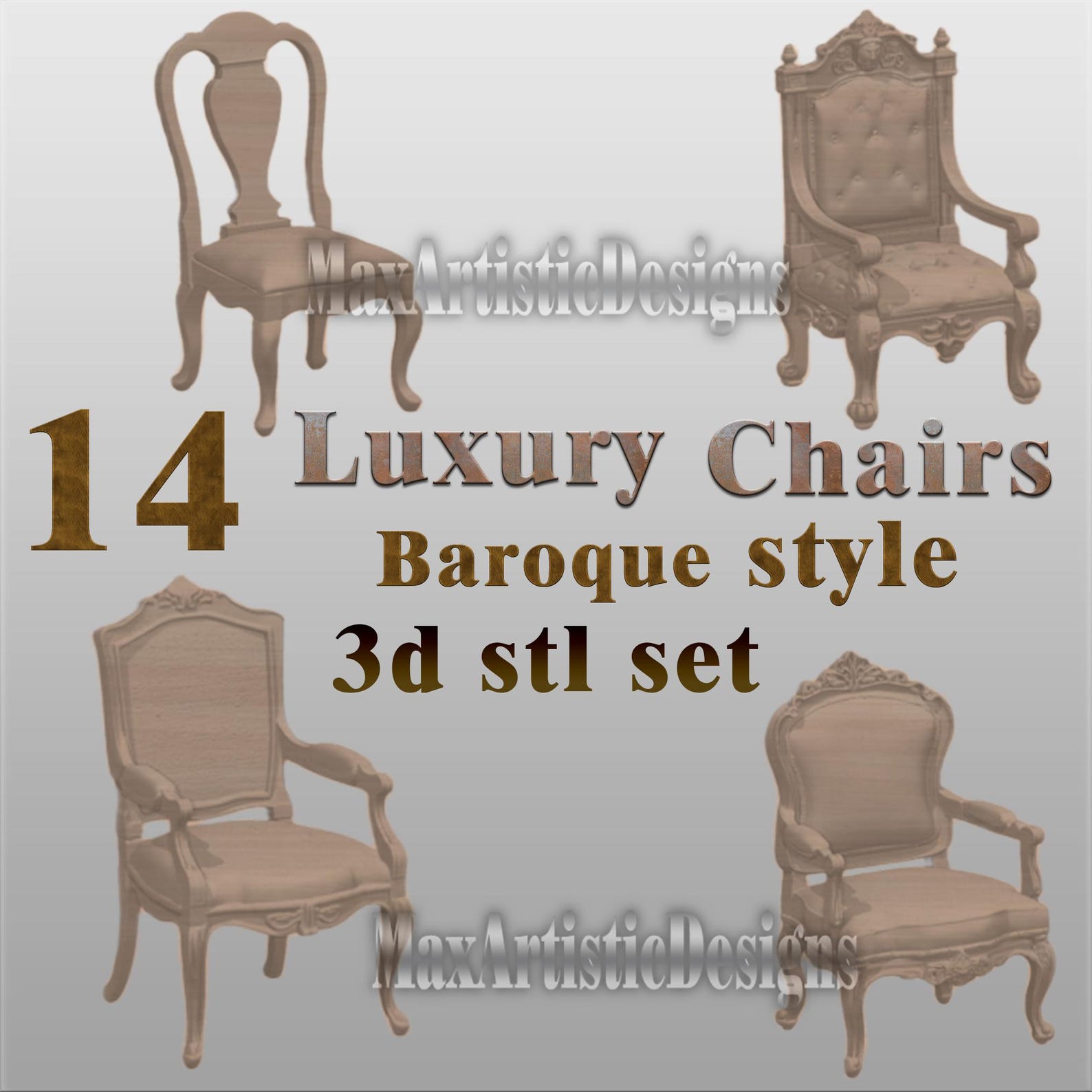 14 Baroque Chair 3D STL Models Set - Miniature Furniture - Download - Etsy