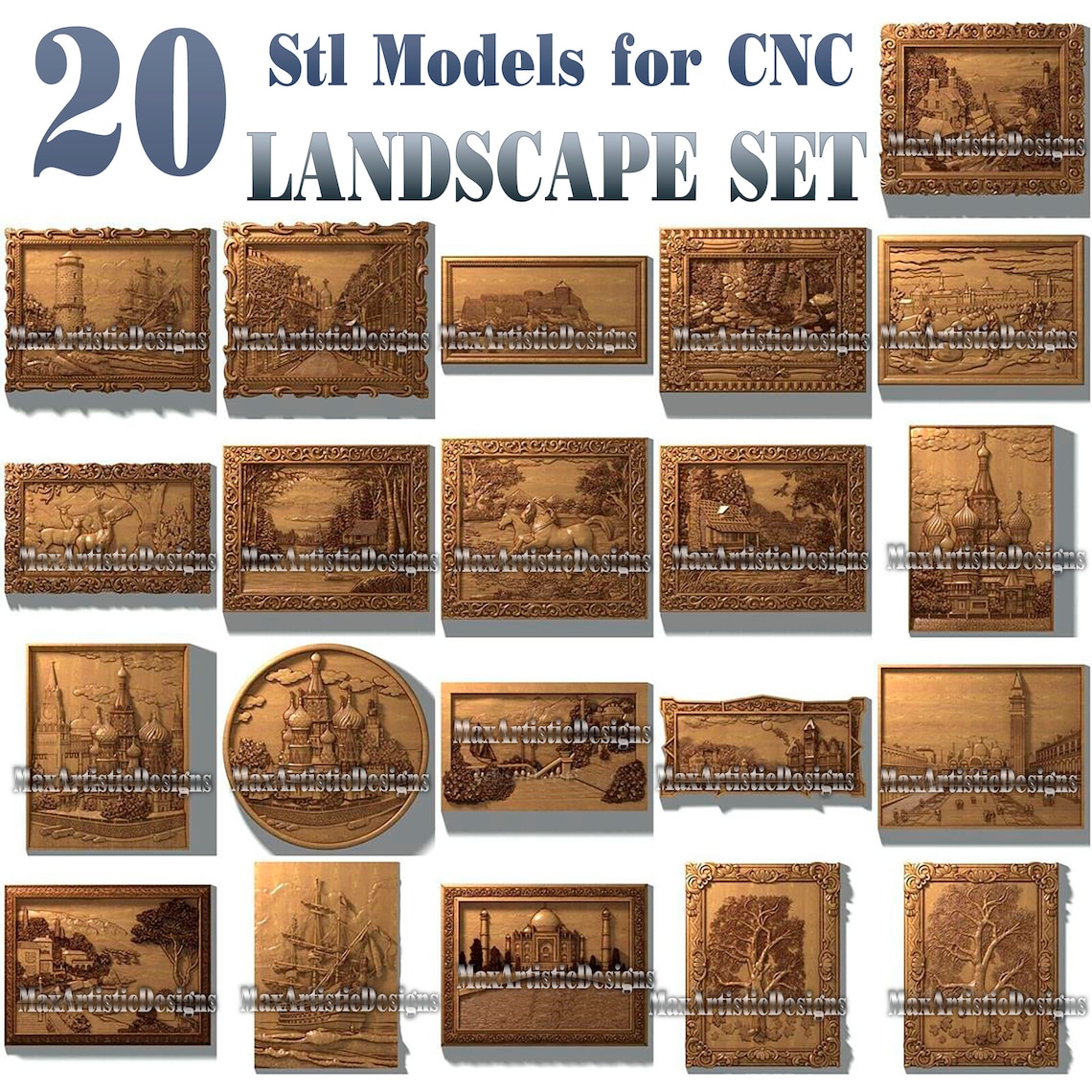 3d Stl 20 Pieces Landscape Engraving Art Models Set for Cnc - Etsy