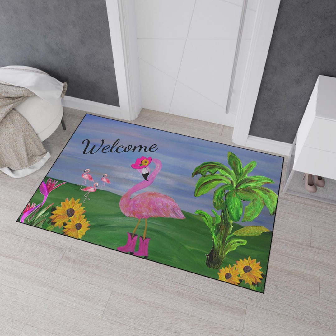 Flamingo Country Cowgirl Coastal House Rug With Non-skid Backing ...