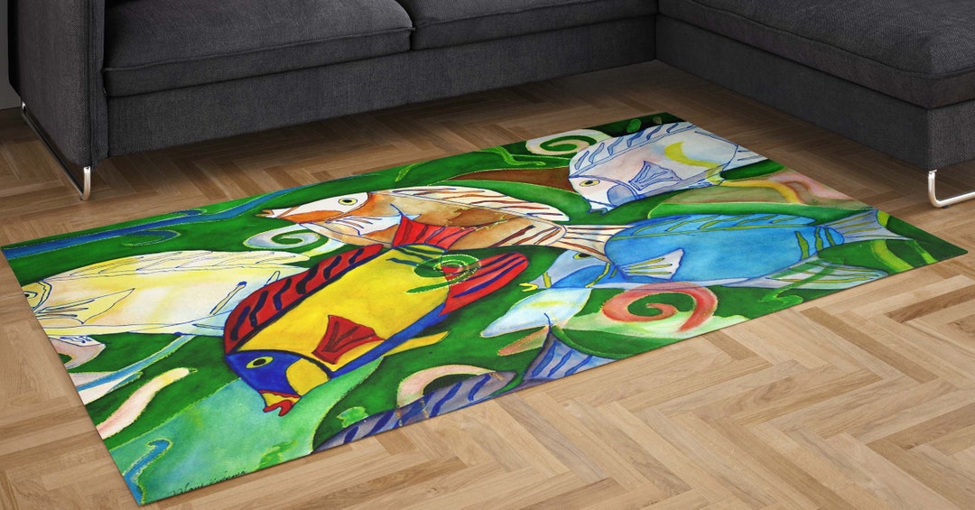 Tropical Fish School Colorful Coastal Beach House Area Rugs of My Art ...