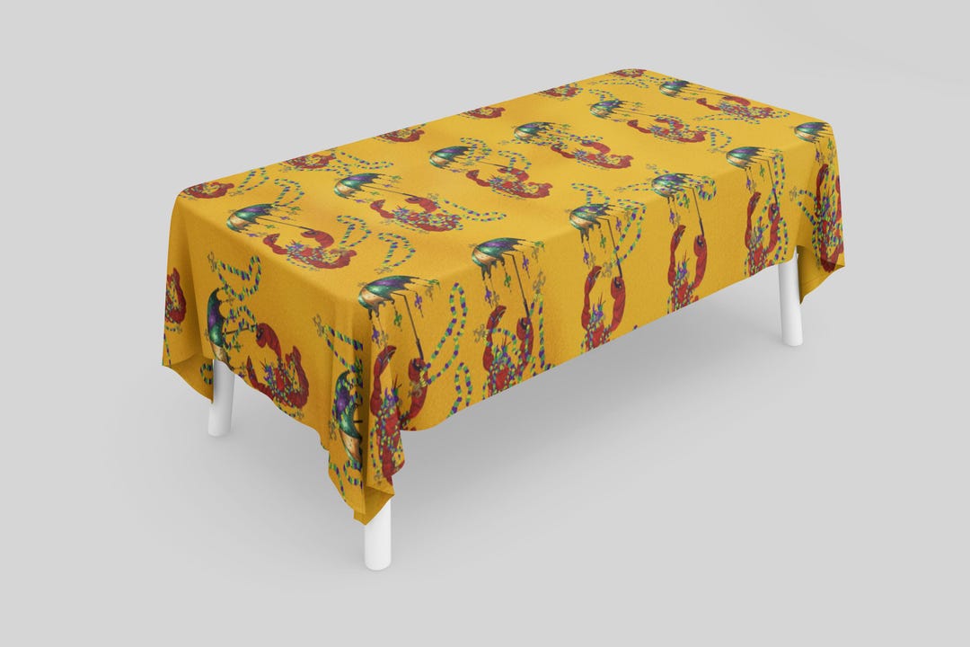 Cajun Mardi Gras Crawfish Pattern Tablecloth | Yellow Festive Seafood ...
