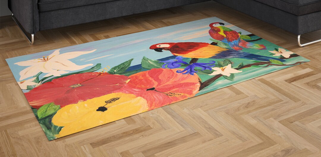Tropical Parrots Area Rug: Coastal Beach House Decor - Etsy