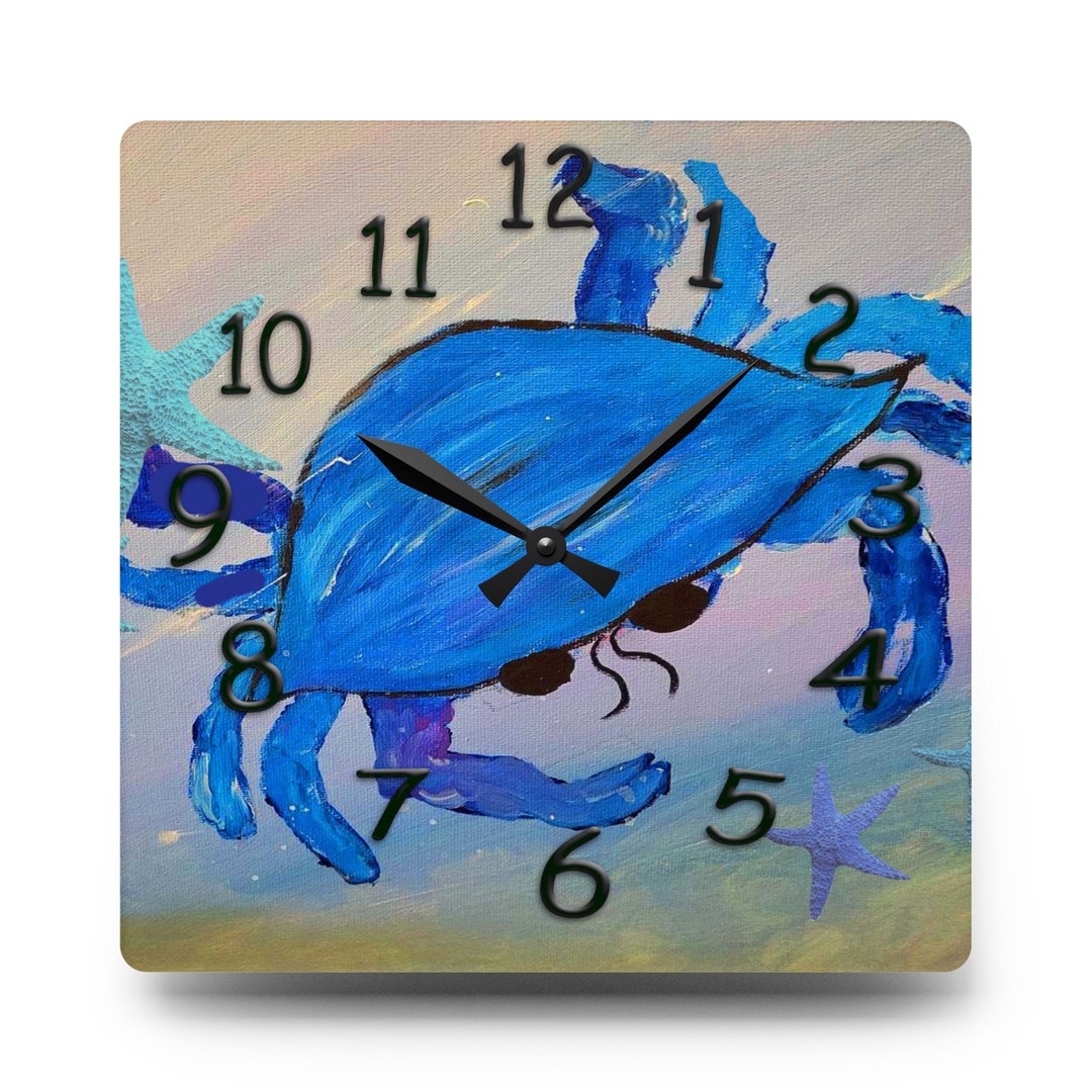 Blue Crab Coastal Beach House Wall Clock With My Art.pelicans Clock is ...