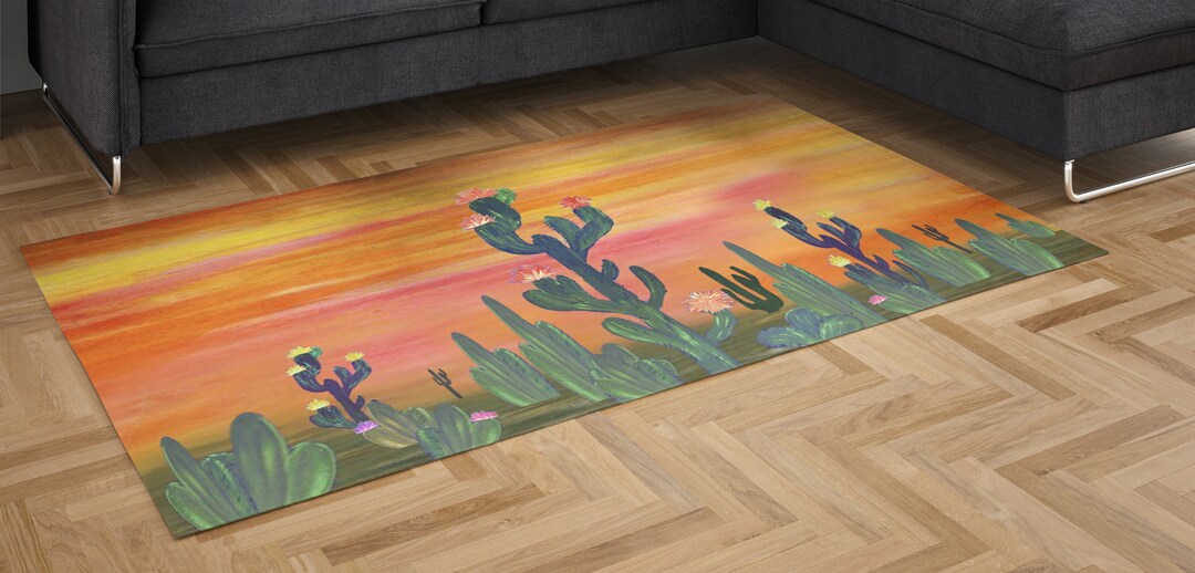 Desert Sunset Cactus Flowers Indoor Area Rugs of My Art. Rectangular or ...