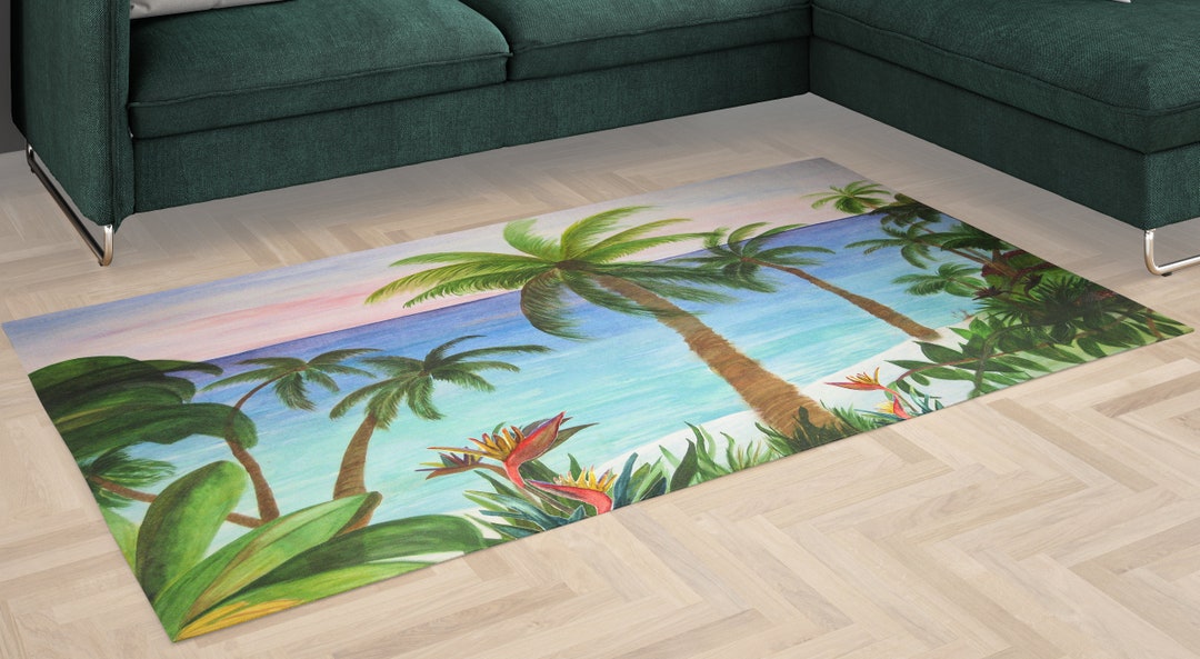 Palm Tree Aqua Palms Tropical Beach Home Indoor Area Rugs of My Art ...