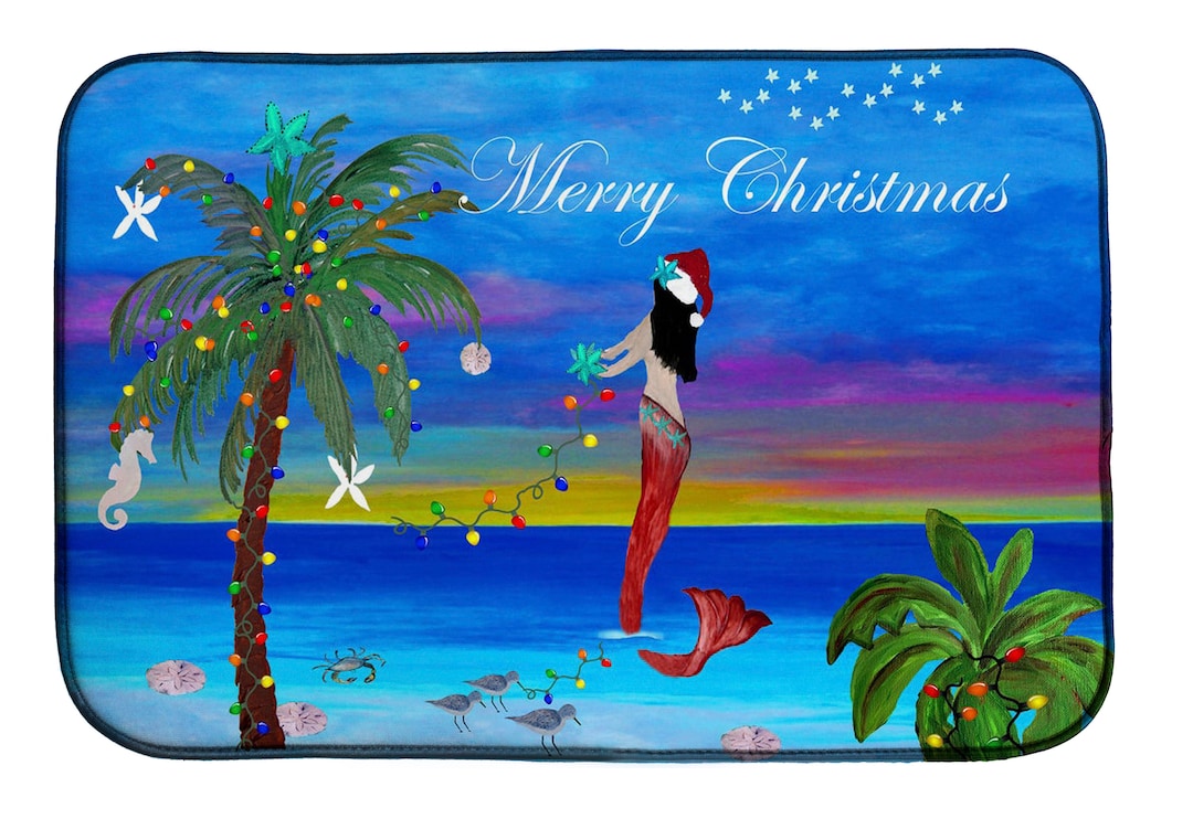 Christmas Santa Mermaid in Holiday Lights With Palm Tree Fun Coastal ...