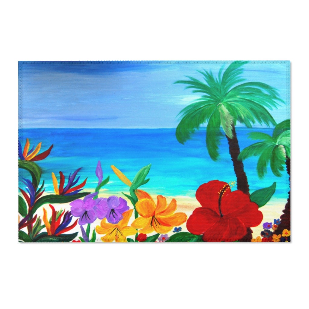 Tropical Beach Coastal Tropical Floral Area Rugs of My Art. - Etsy