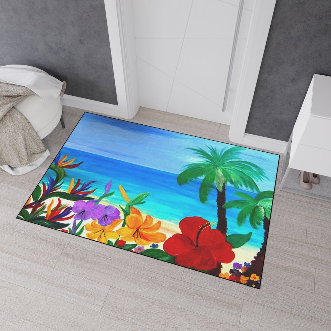 Tropical Beach Coastal Home Area Rug Floor Mat for Indoor or Outdoor ...