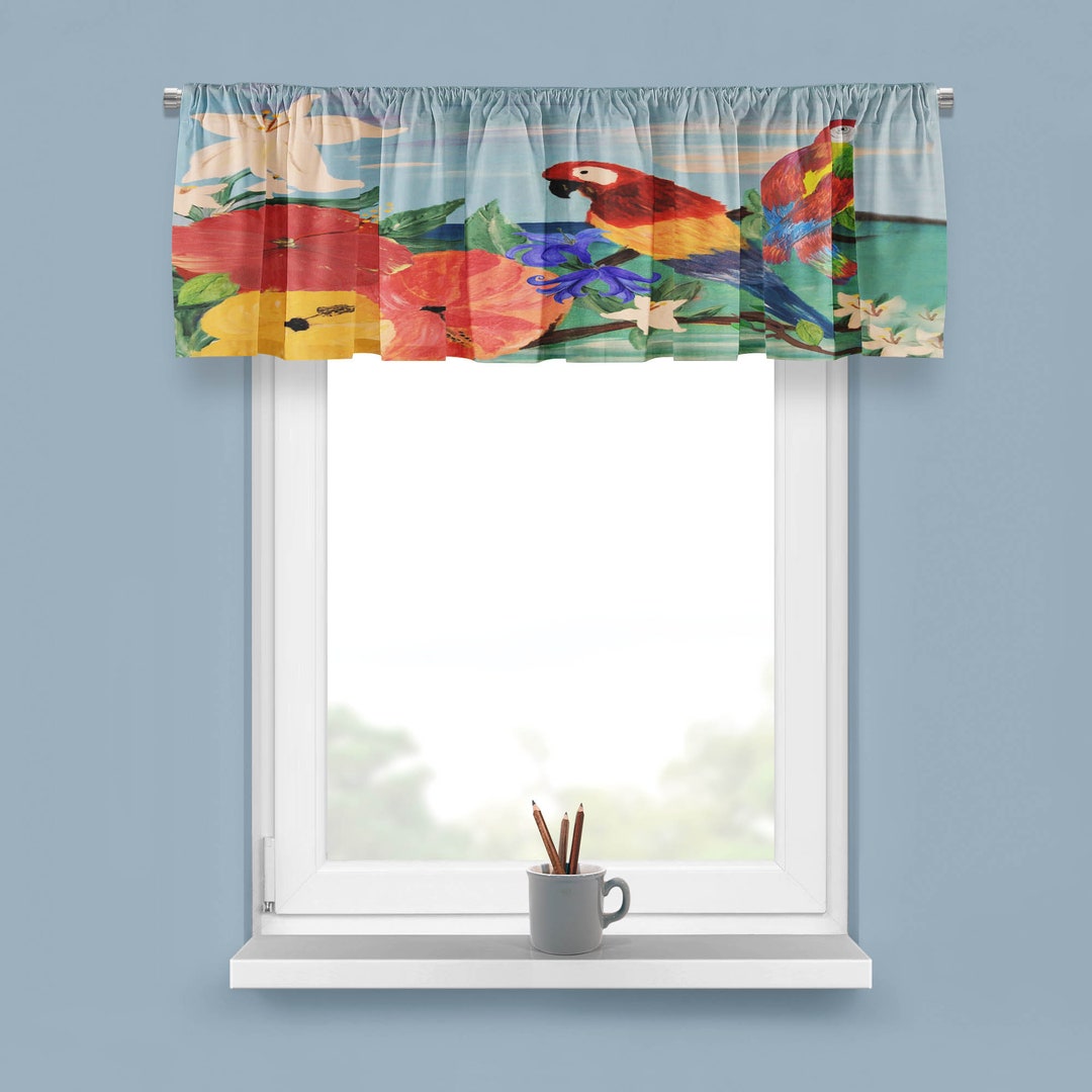 Parrot Garden Window Valance: Tropical Bird Art, Polyester Fabric - Etsy