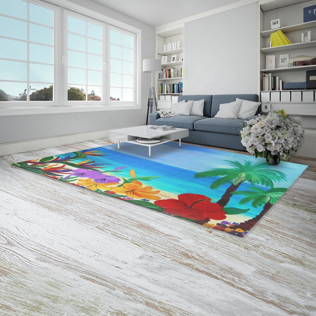 Tropical Floral Beach Coastal Ocean Palm Tree Area Rugs Size 8x10 (copy ...