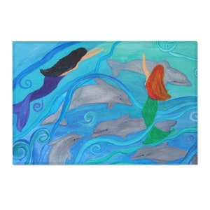 Mermaid Swimming With Dolphins Coastal Home Area Rugs of My Art ...