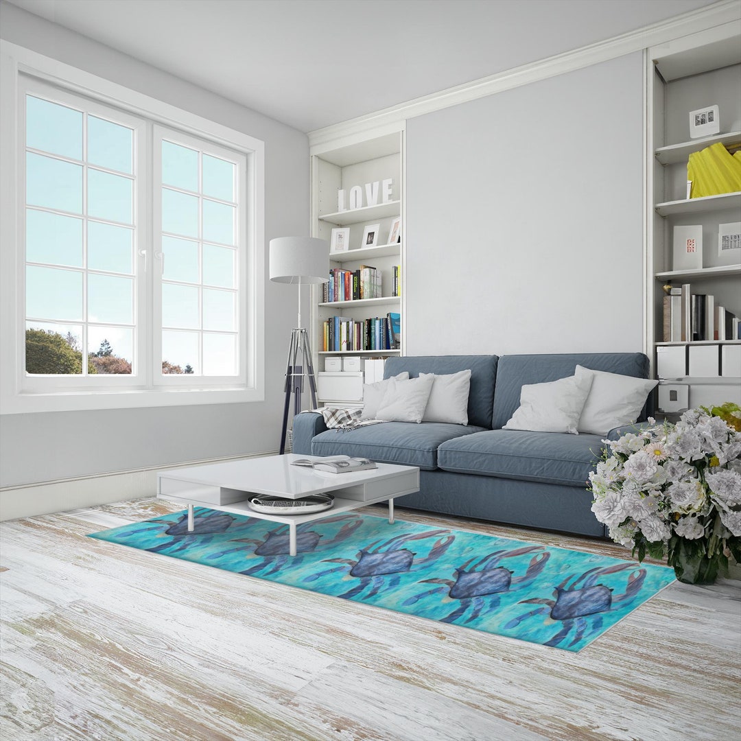 Blue Crabs Coastal Home Design Beach House Rug Runner With My Art. Blue ...