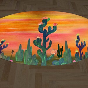 Desert Sunset Cactus Flowers Indoor Area Rugs of My Art. Rectangular or ...