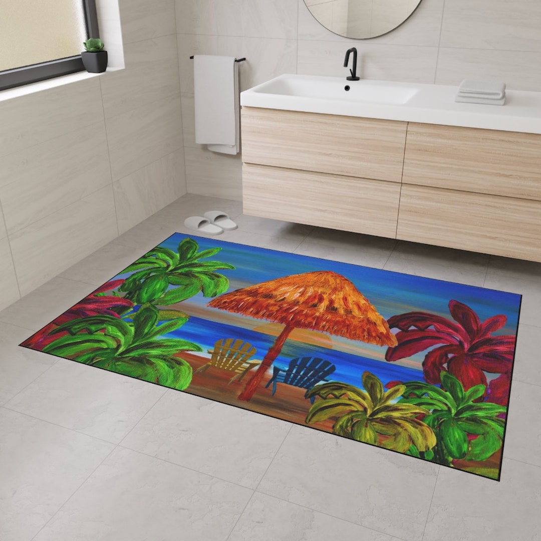 Tiki Beach Floor Mat: Coastal Tropical Decor, Non-skid Rug - Etsy