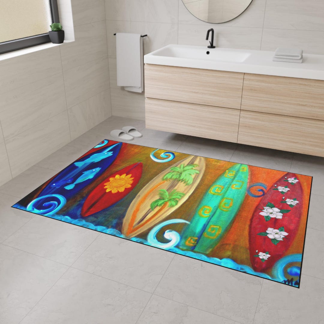 Surfboard Art Rug: Coastal Beach Home Decor, Non-skid Mat - Etsy