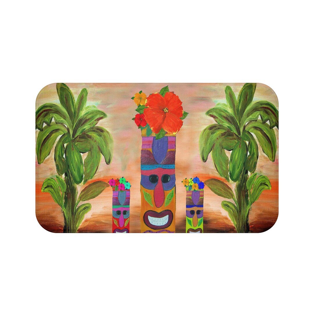 Tiki Design Tropical Home Bathmats With My Art.beautiful Bright Tiki ...