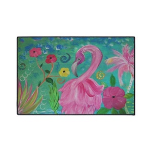 Flamingo Fantasy Garden Coastal Home Tropical Rug Floor Mat for Indoor ...