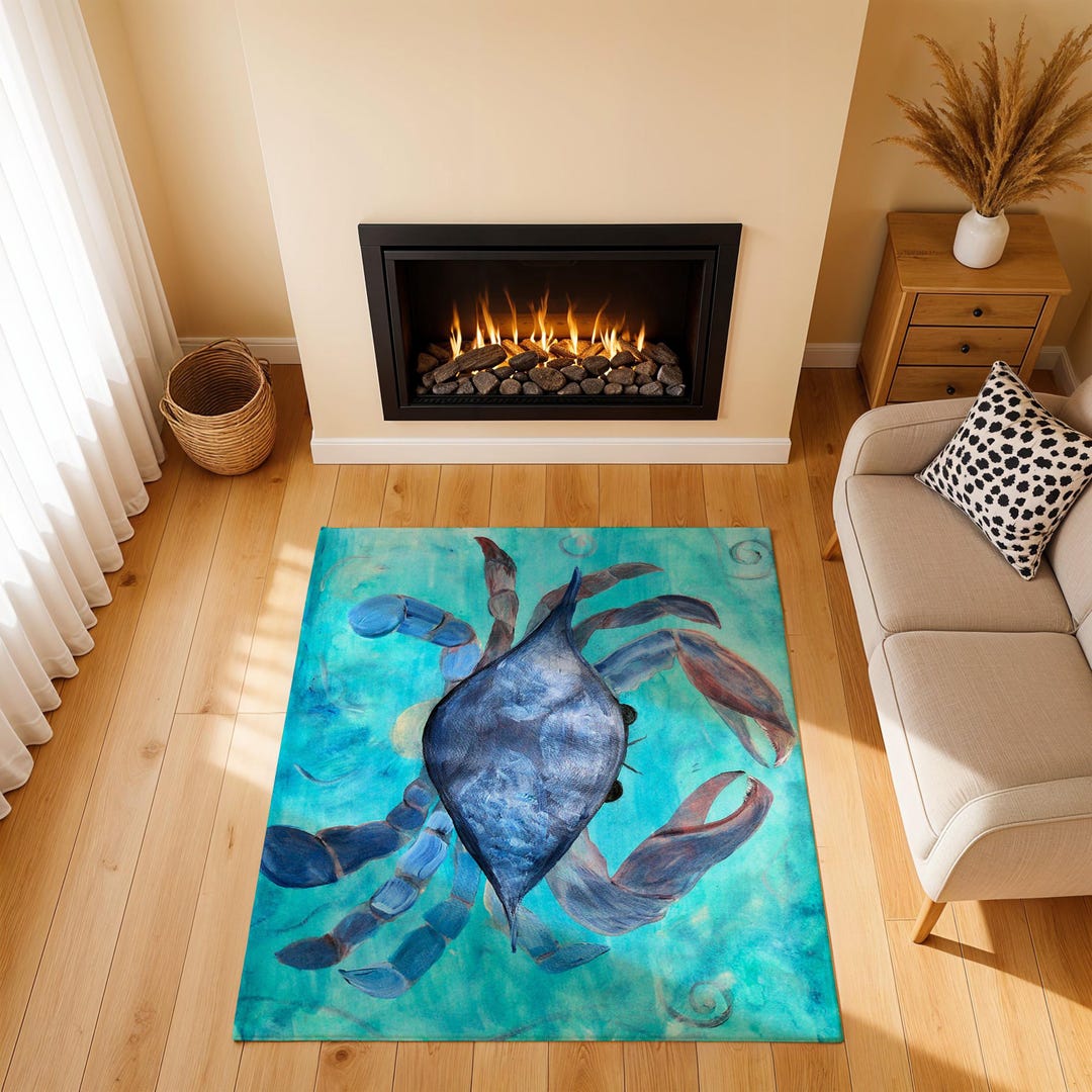Blue Crab Area Rug for Coastal Decor, Home Accent, Beach House ...