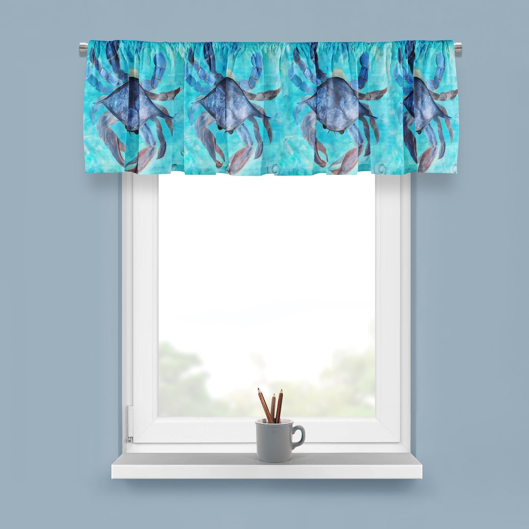 Blue Crab Coastal Window Valance: Beach House Decor - Etsy