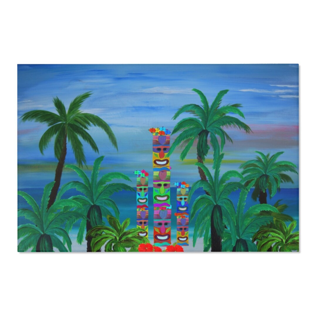 Totem Pole Tropical Palm Trees Coastal Area Rugs of My Art. Area Rugs ...