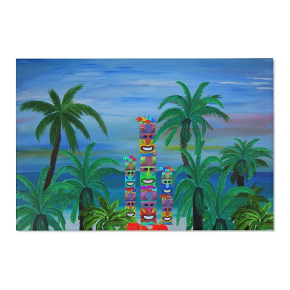 Totem Pole Tropical Palm Trees Coastal Area Rugs of My Art. - Etsy