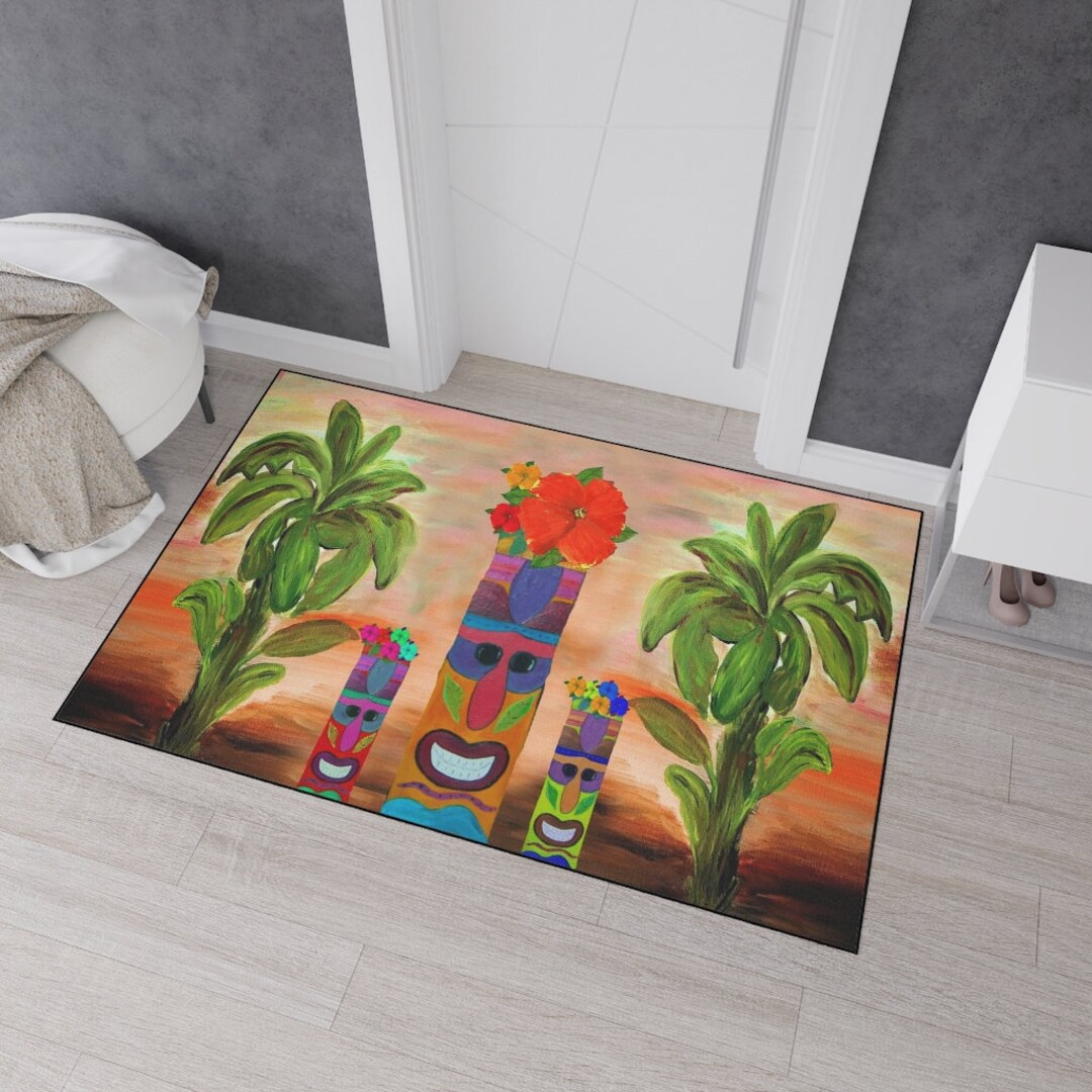 Tiki Totem Pole Rug: Tropical Beach Art Floor Mat - Etsy